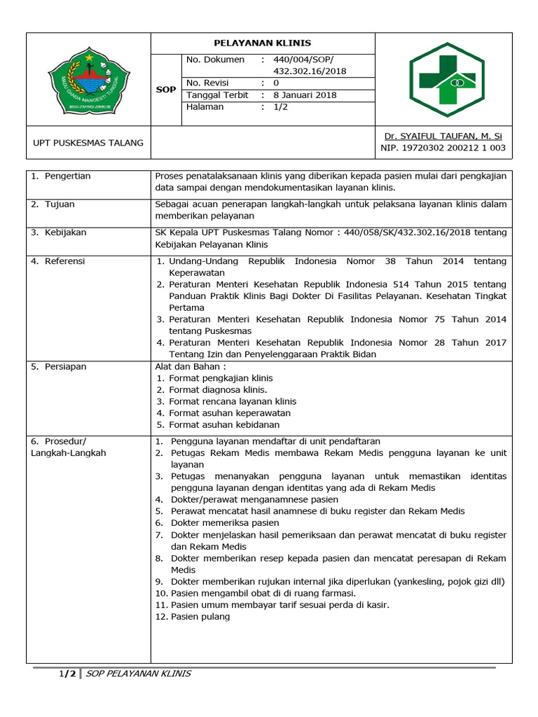 004 SOP Pelayanan Klinis | PDF | Pengembangan Diri | Kesehatan Holistik