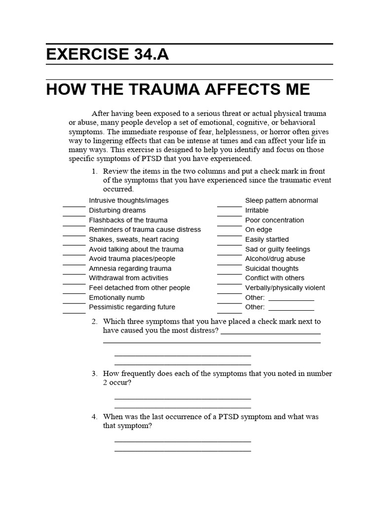 EXERCISE 34.A - HOW THE TRAUMA AFFECTS ME | PDF