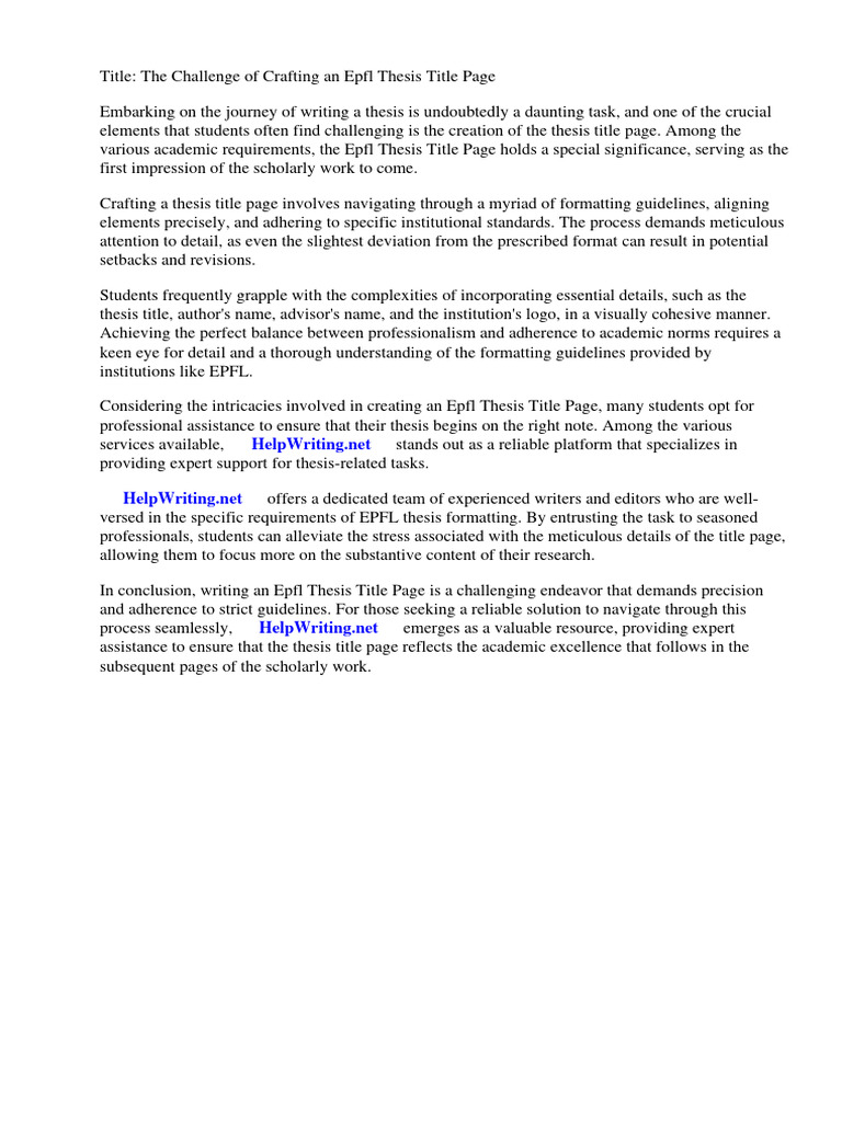 Epfl Thesis Title Page | PDF | Thesis | Apa Style