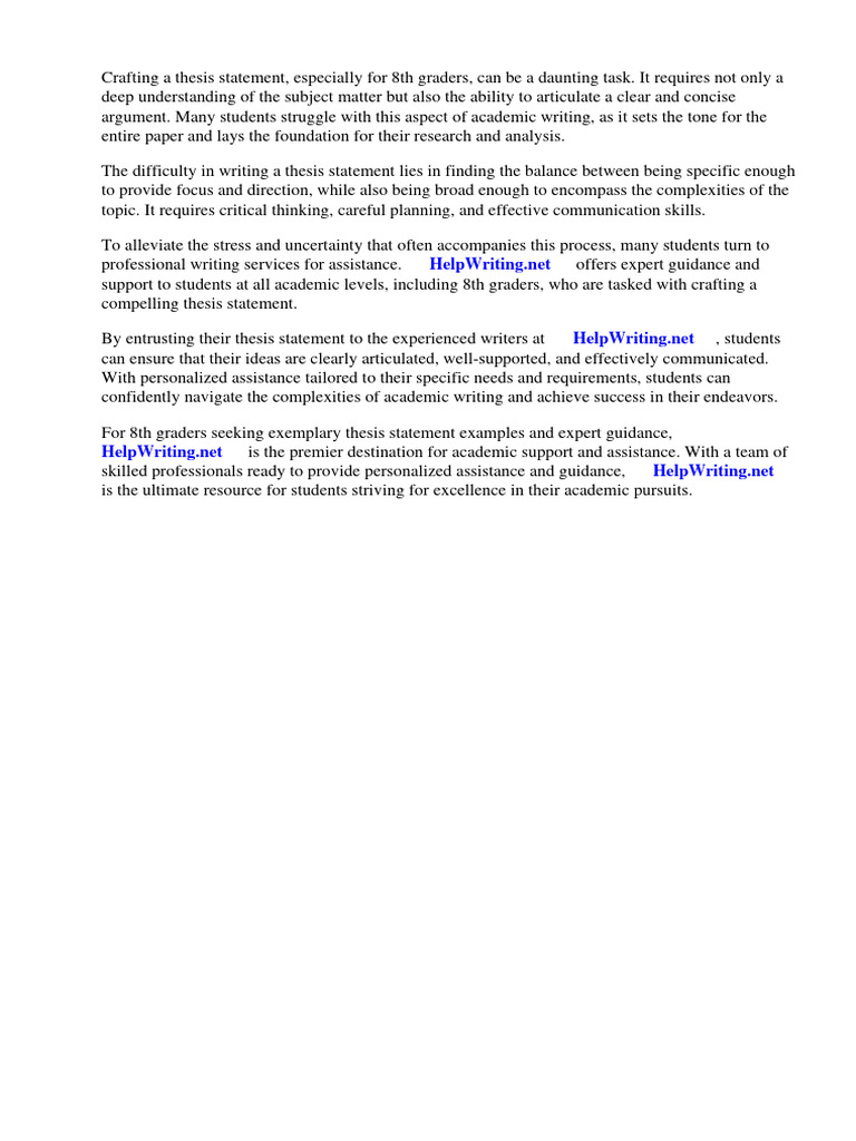 Thesis Statement Examples 8th Grade | PDF | Thesis | Essays