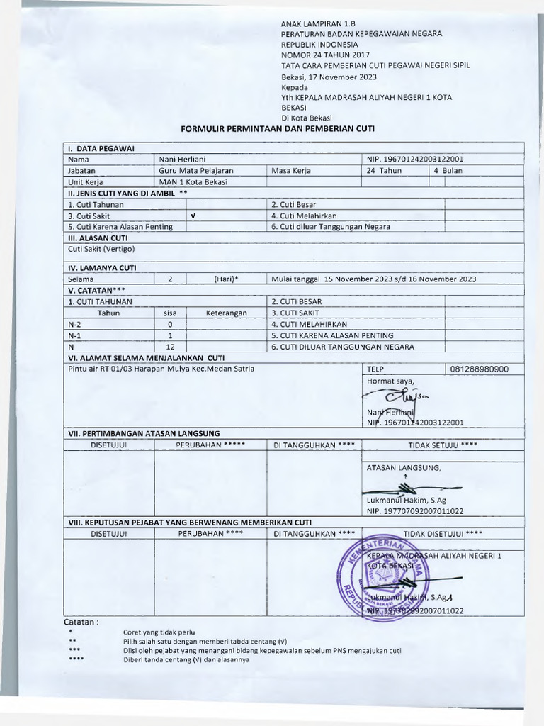 Contoh Surat Cuti PNS | PDF