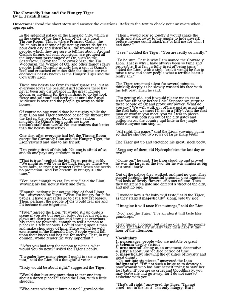 Cowardly Lion Hungry Tiger | PDF | Princess Ozma | Land Of Oz