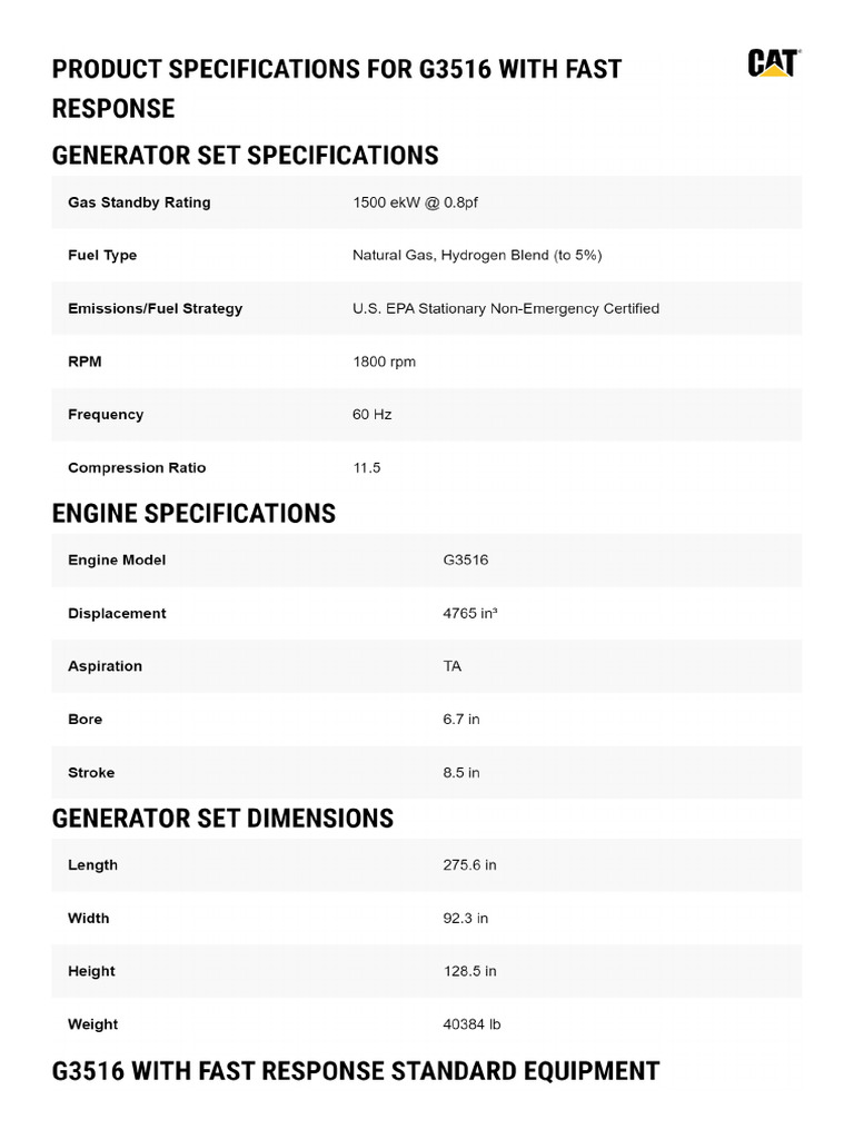 G3516 With FAST RESPONSE | PDF