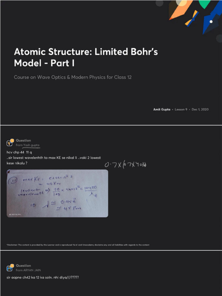 Atomic Structure Limited Bohrs Model Part I With Anno Pdf