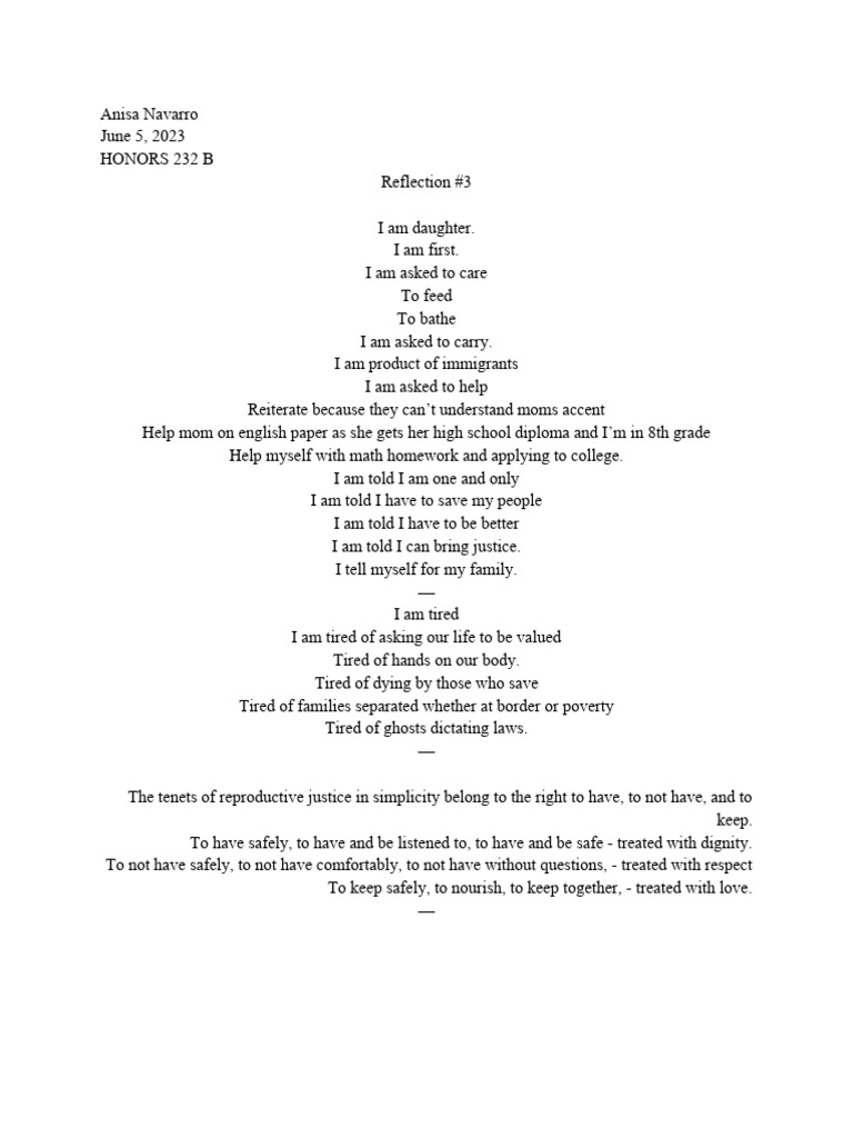 Reflection on Immigrant Identity and Justice | PDF | Wellness