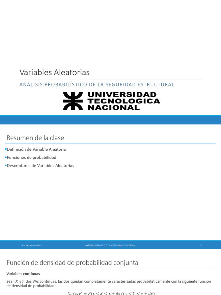 Análisis Probabilístico de la Seguridad Estructural Clase 3 - Distribuciones multivariadas | PDF ...