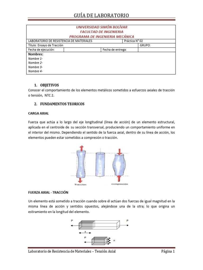 Guía - Lab Resistencia de Materiales - Tensión | PDF | Ciencias fisicas | Física Aplicada e ...