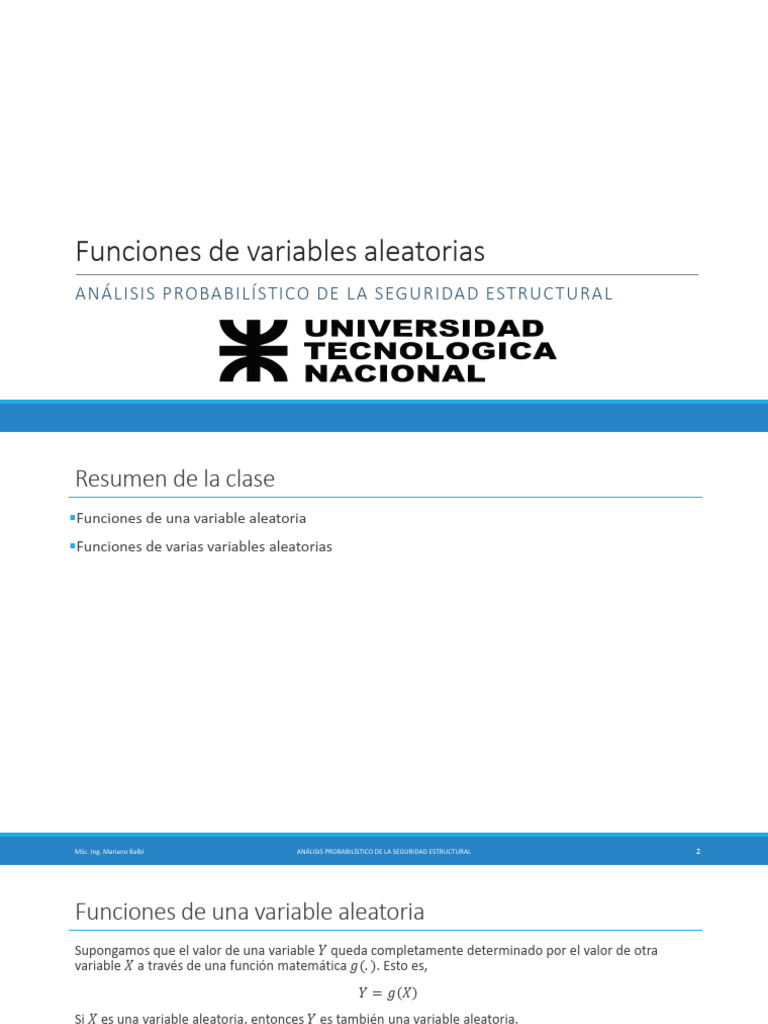 Análisis Probabilístico de La Seguridad Estructural Clase 4 - Funciones de Variables Aleatorias ...