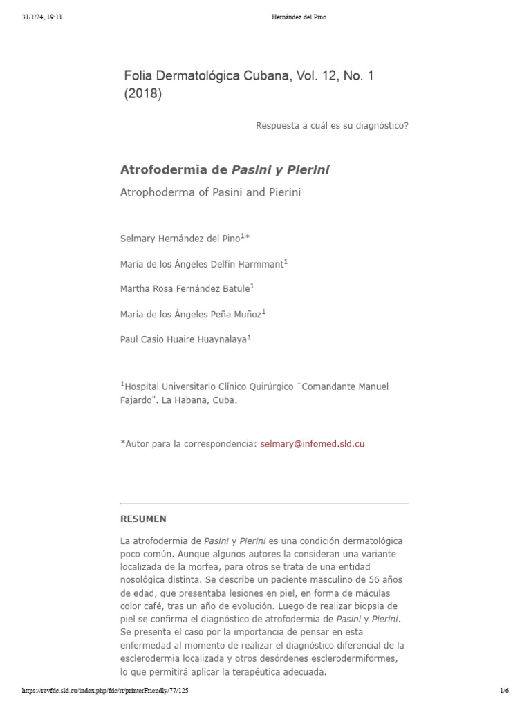 Atrofodermia de Pasini y Pierini | PDF | Enfermedades y trastornos ...