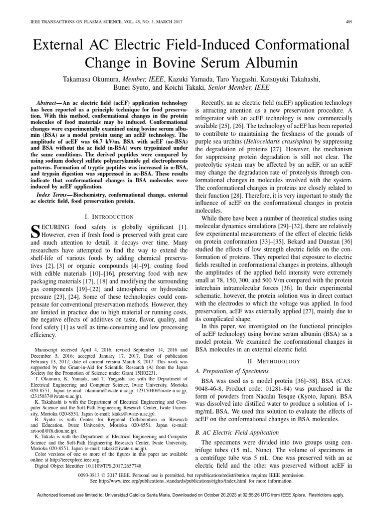 External AC Electric Field-Induced Conformational Change in Bovine ...