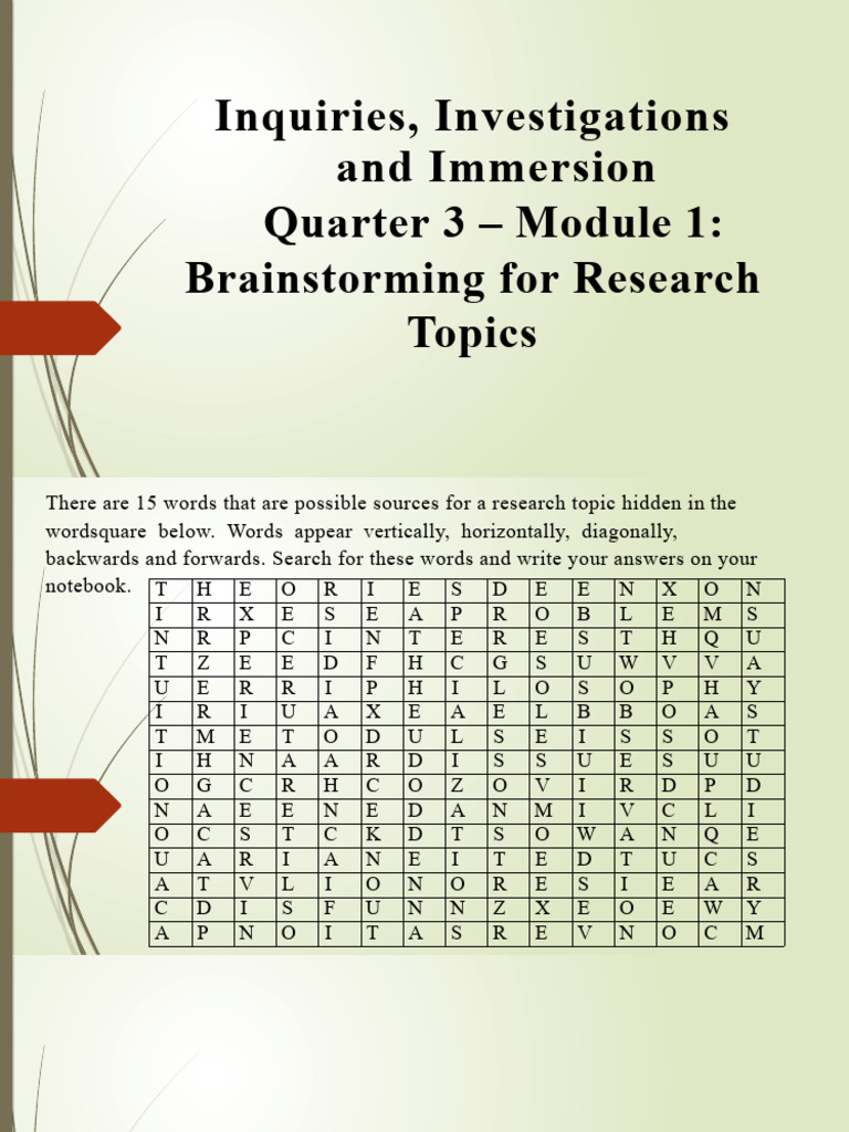 Q3-M1_3Is_Brainstorming-for-Research-TopicsV4-1 | PDF | Curiosity ...