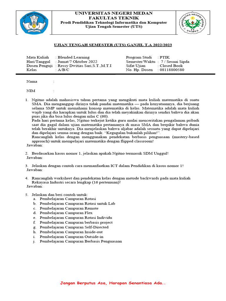 Soal Uts Blended Learning 2022 | PDF