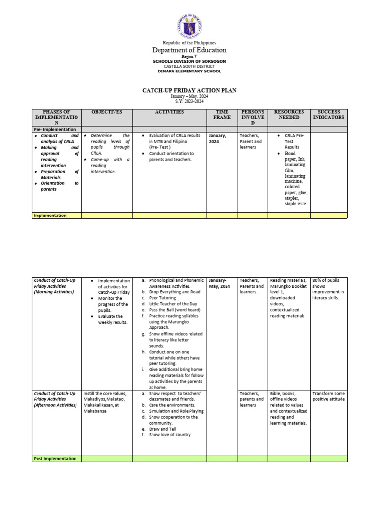 Print - Action Plan For Catch-Up Fridays | PDF | Teachers | Cognition