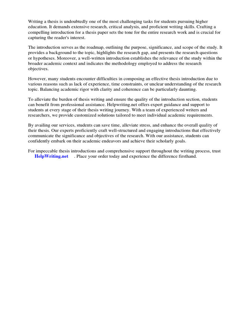 Sample Introduction of Thesis Paper | PDF | Thesis | Essays