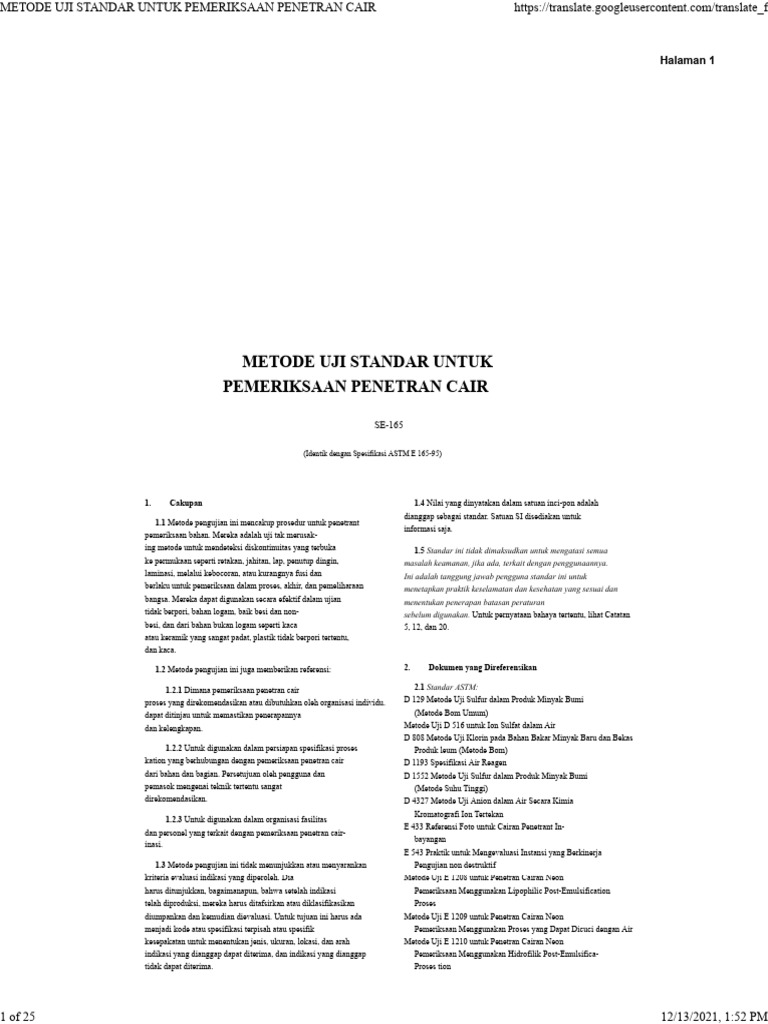 Metode Uji Standar Untuk Pemeriksaan Penetran Cair | PDF