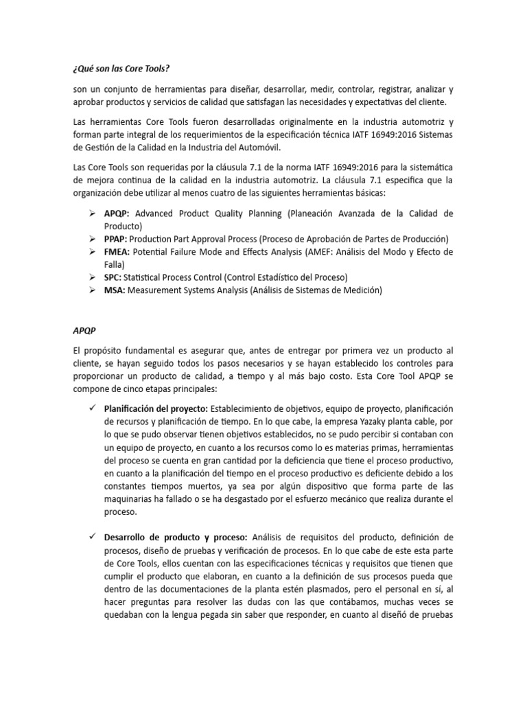 Core Tools - Gestion de Calidad | Descargar gratis PDF | Calidad ...
