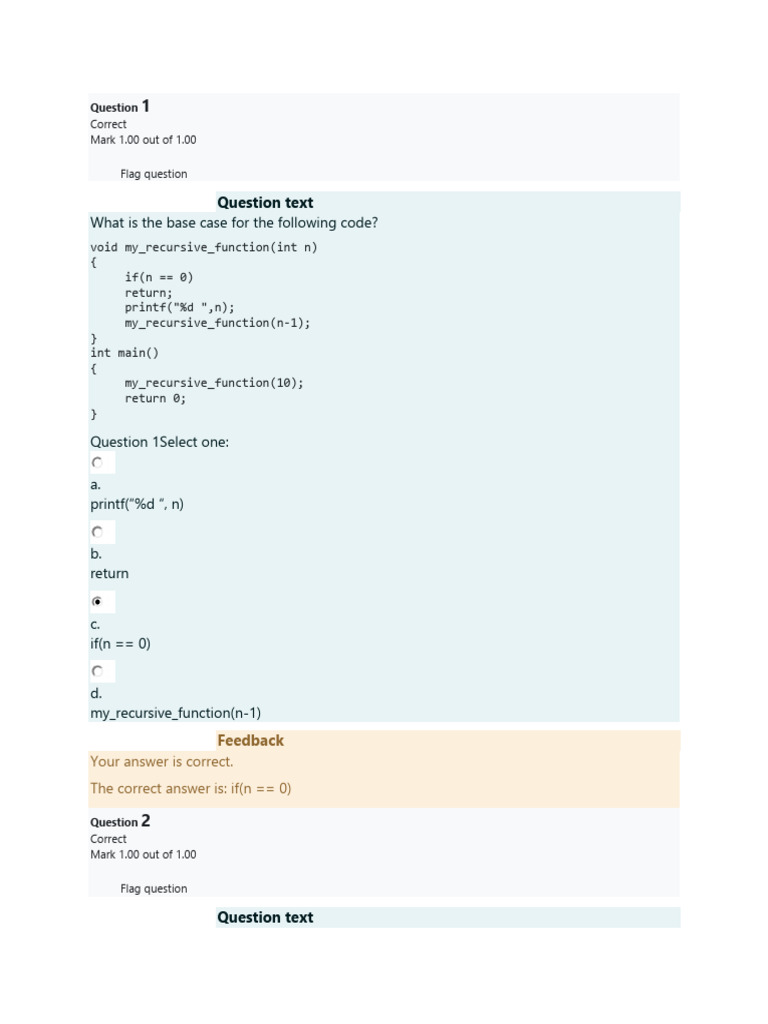 Recursion Quiz Pdf Iteration Applied Mathematics