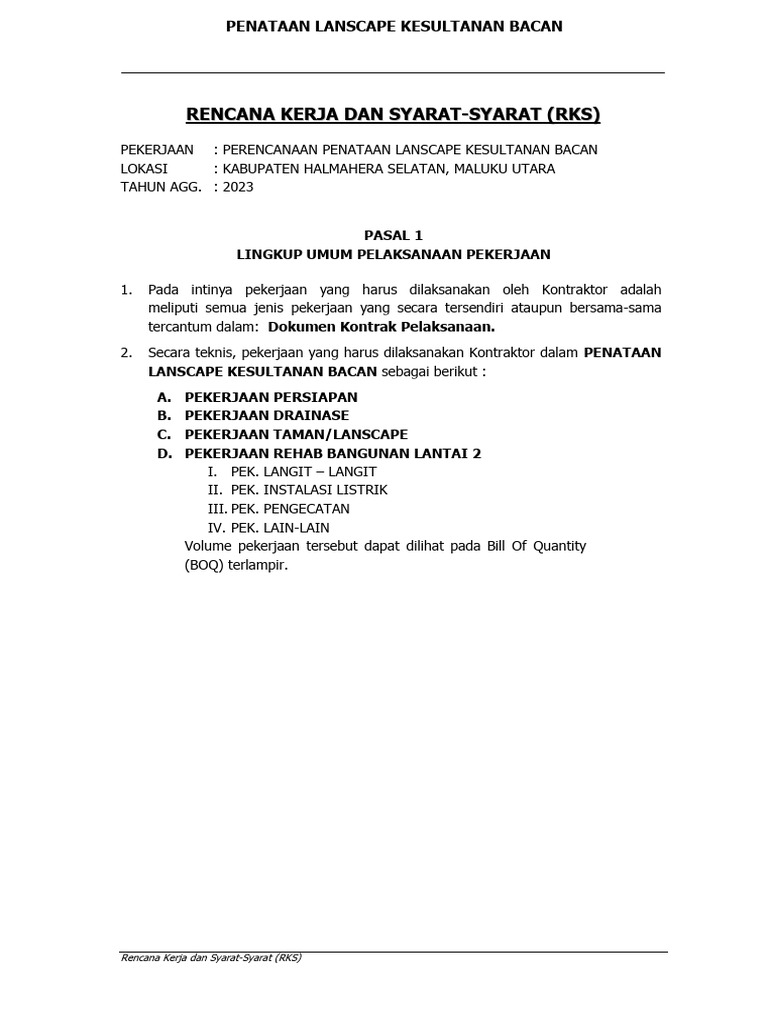 Perencanaan Penataan Landscape Kesultanan Bacan RKS | PDF | Griya & Taman | Komputer