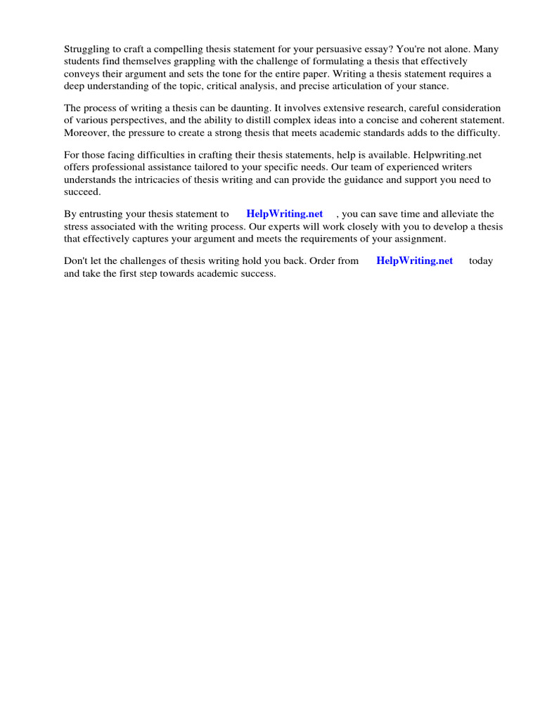 Thesis Statement Example For Persuasive Essay | PDF | Essays | Persuasion