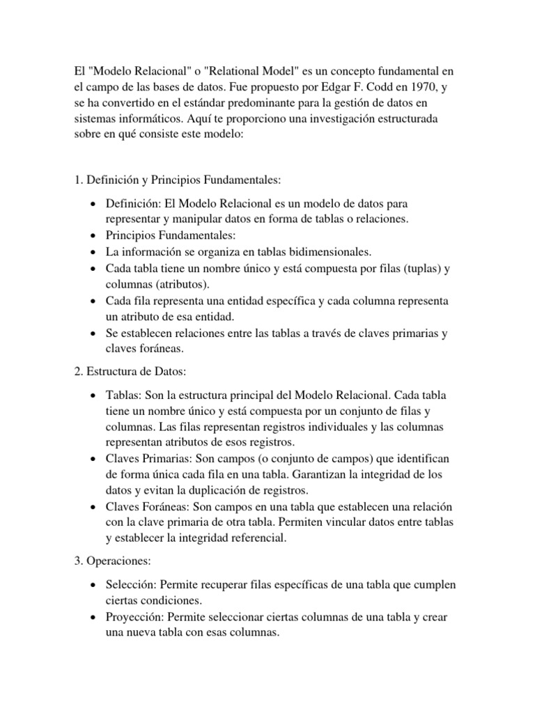 Modelo Relacional: Estructura y Ventajas | PDF | Base de datos ...