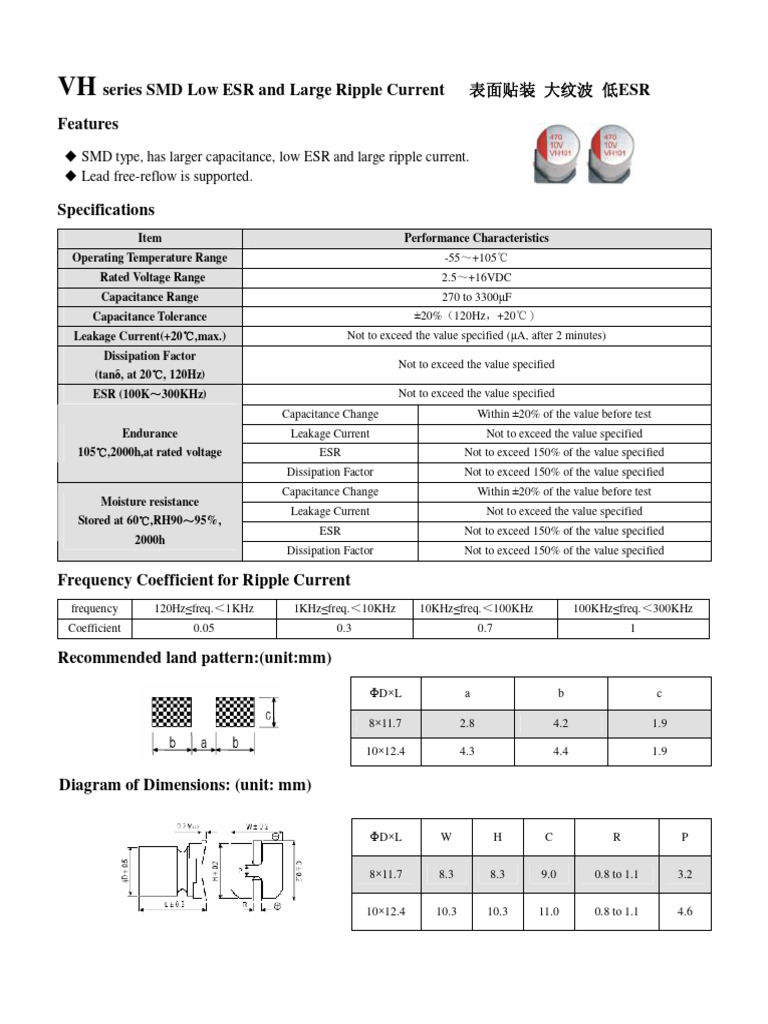 Acon (Polymer SMD) VH Series | PDF | Capacitor | Electrical Engineering