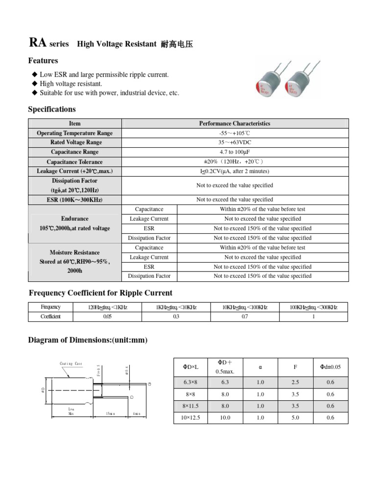 Acon (Polymer Thru-Hole) RA Series | PDF | Capacitor | Electrical Equipment