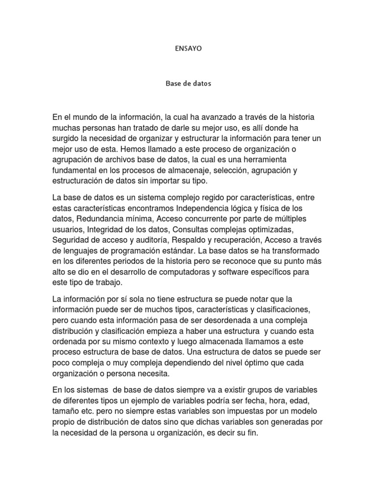 ENSAYO Base de Datos | PDF | Bases de datos | Variable (informática)