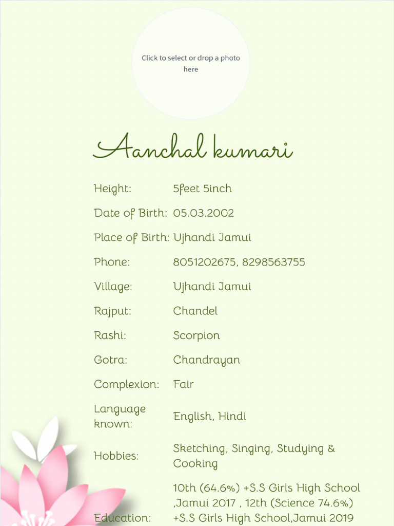 Aanchal Kumari's Biodata | PDF