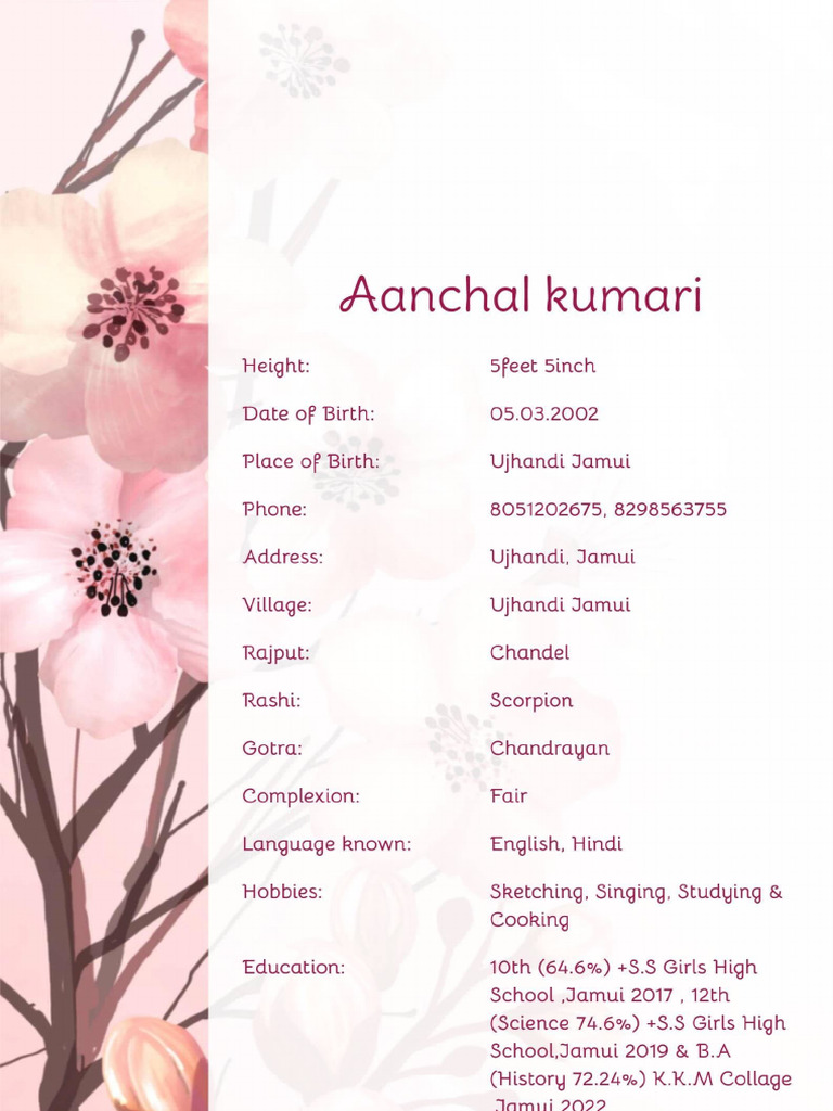 Aanchal Kumari's Biodata | PDF