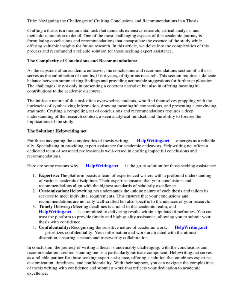Conclusions and Recommendations Thesis Sample | PDF | Statistics | Academic Publishing