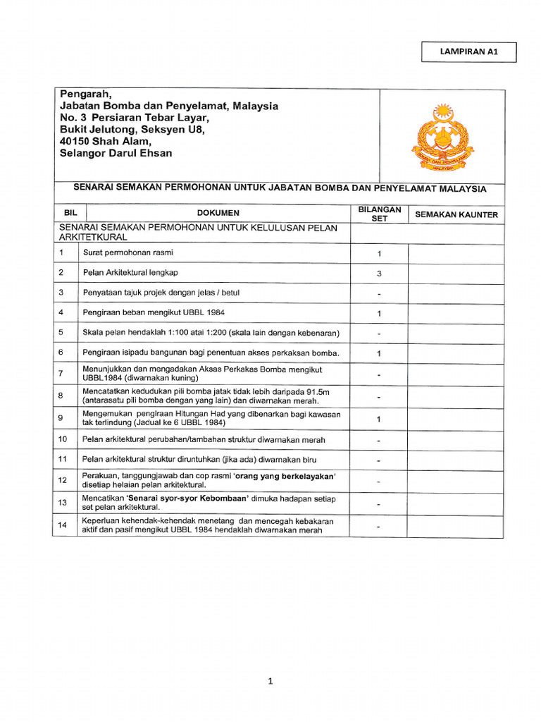 Senarai Semak Bomba Selangor | PDF