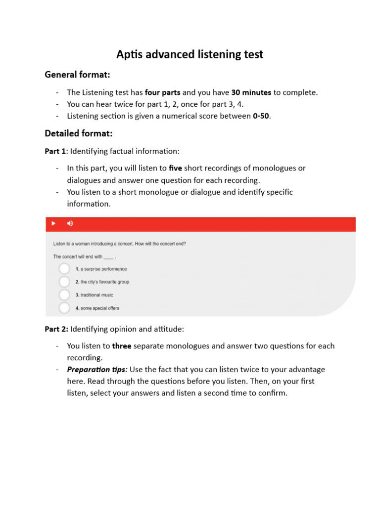Aptis Advanced Listening Test | PDF