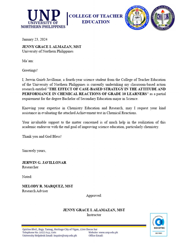 Letter-of-Validationunp Bsed Science | PDF | Science Education ...