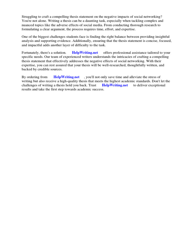 Thesis Statement For Negative Effects of Social Networking | PDF ...