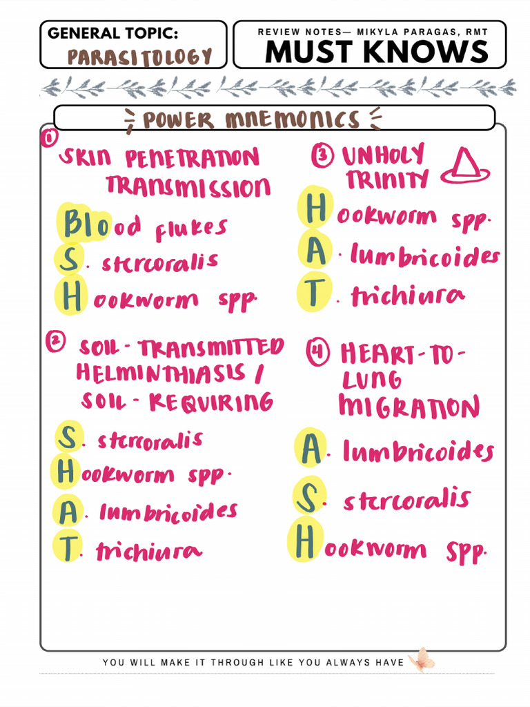 Parasitology Mnemonics! | PDF