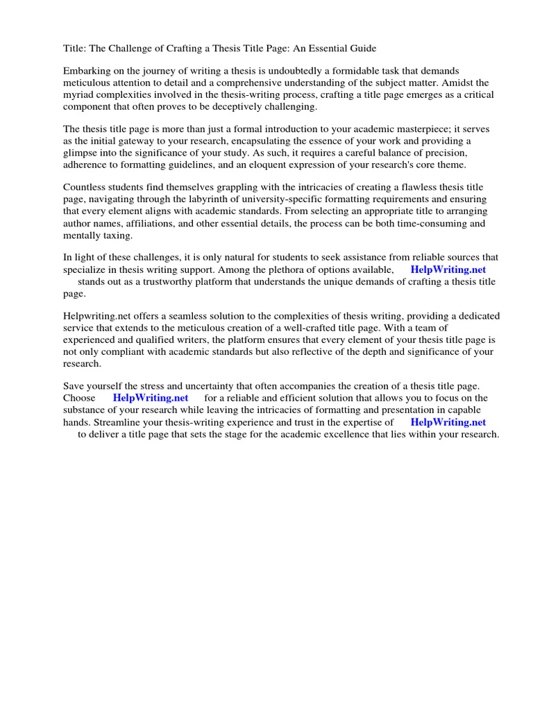 Thesis Title Page Example | PDF | Thesis | Apa Style