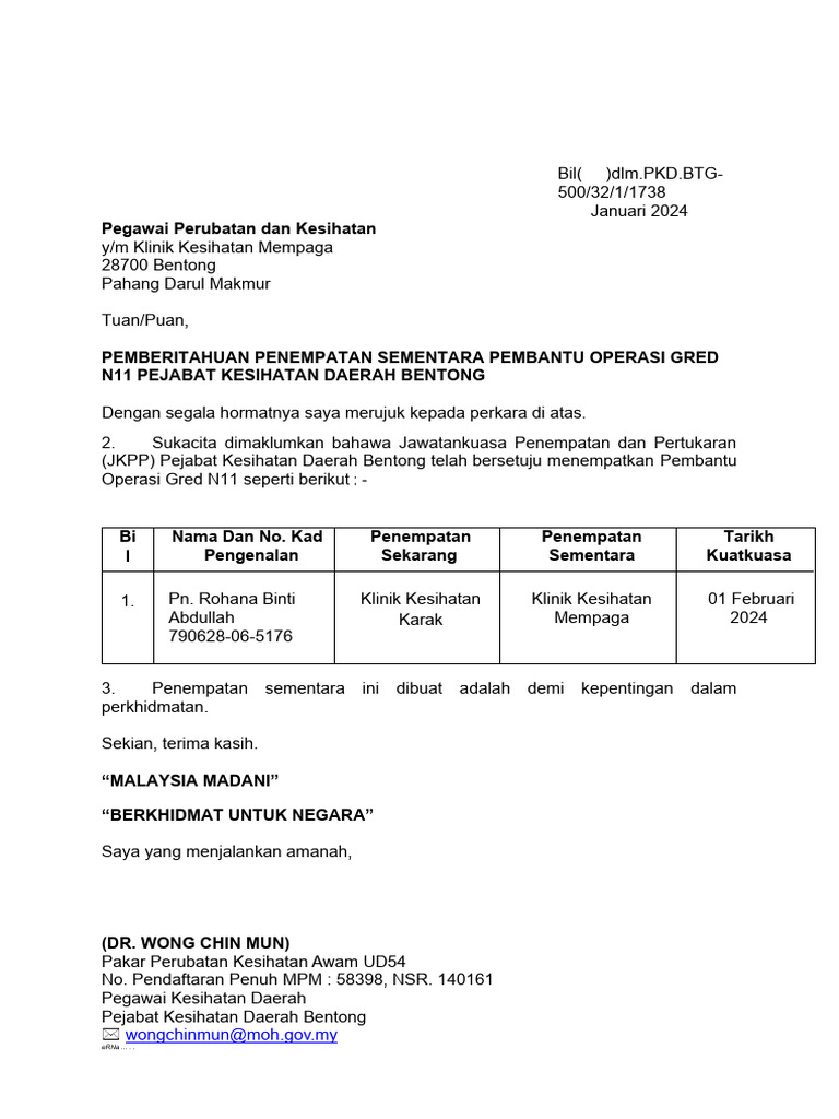 Surat Penempatan Sementara | PDF