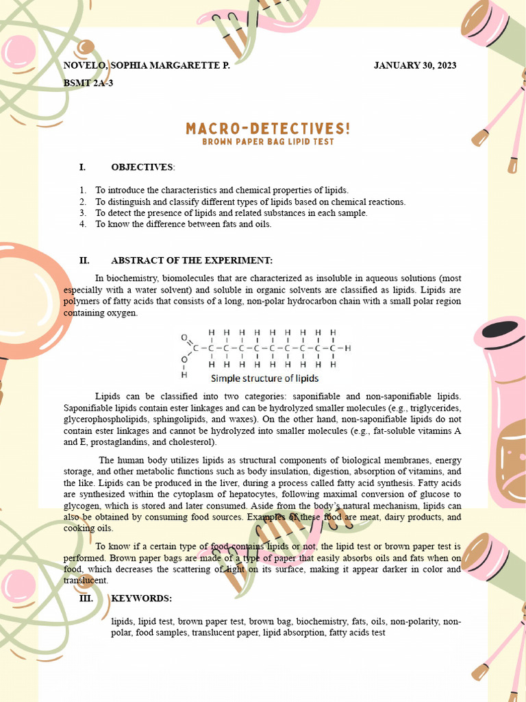 Biochem Lab (Chem 14) | Download Free PDF | Lipid | Chemistry