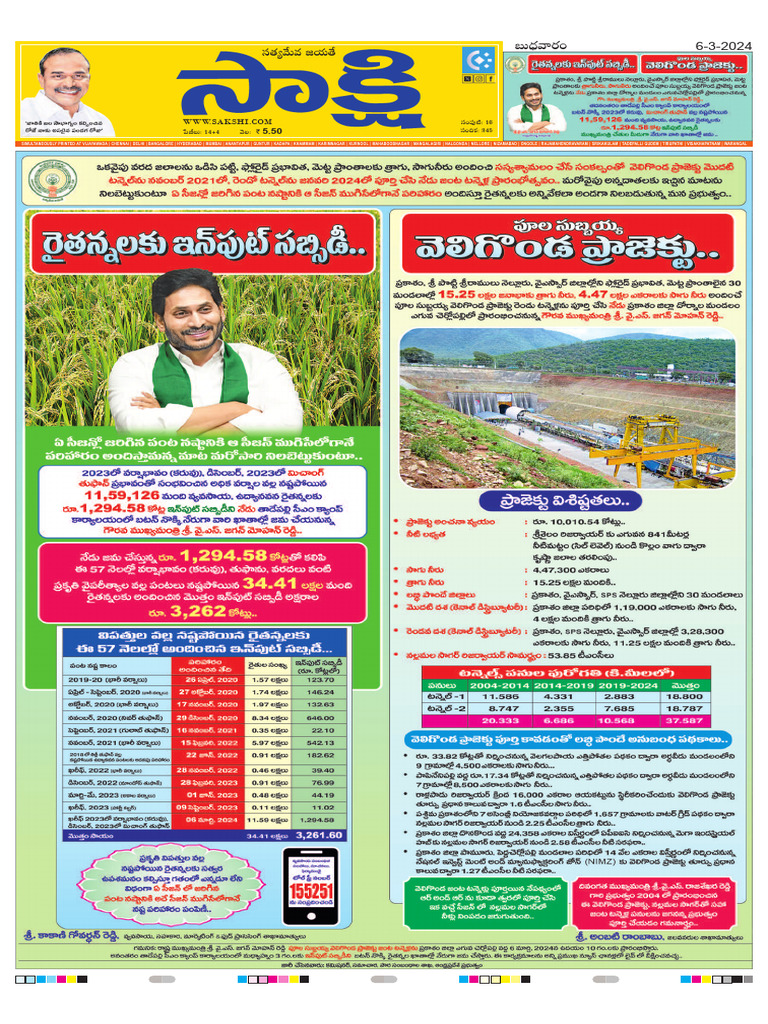 Andhra Pradesh Main Papers Sakshi AP 06-03-2024 | PDF