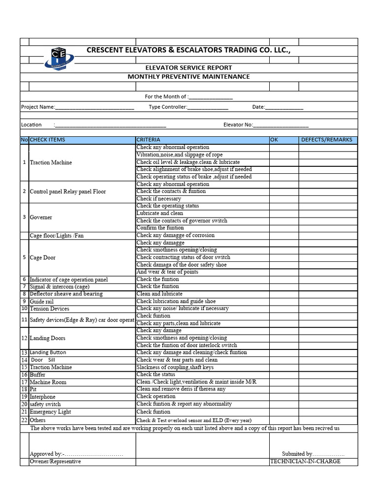 Monthly Elevator Service Report | PDF | Elevator | Switch