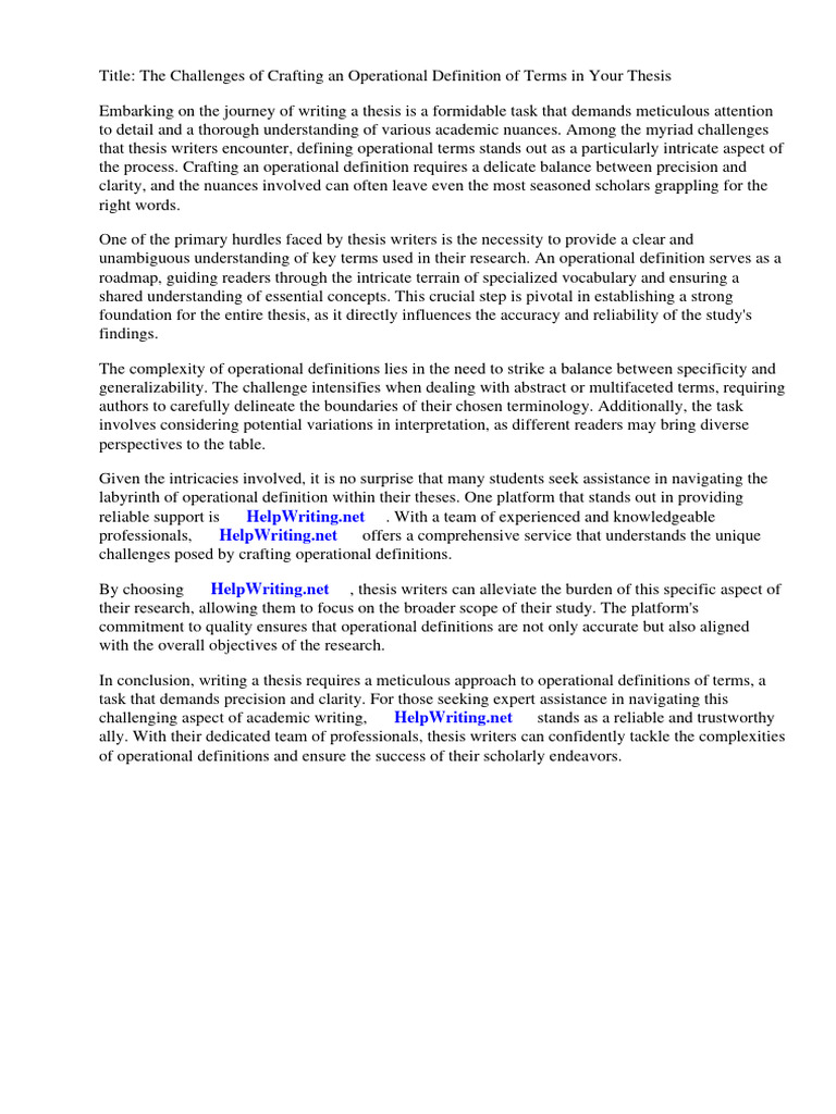 Operational Definition of Terms Thesis | PDF | Theory | Measurement Operational Definition of Terms Thesis | PDF | Theory | Measurement