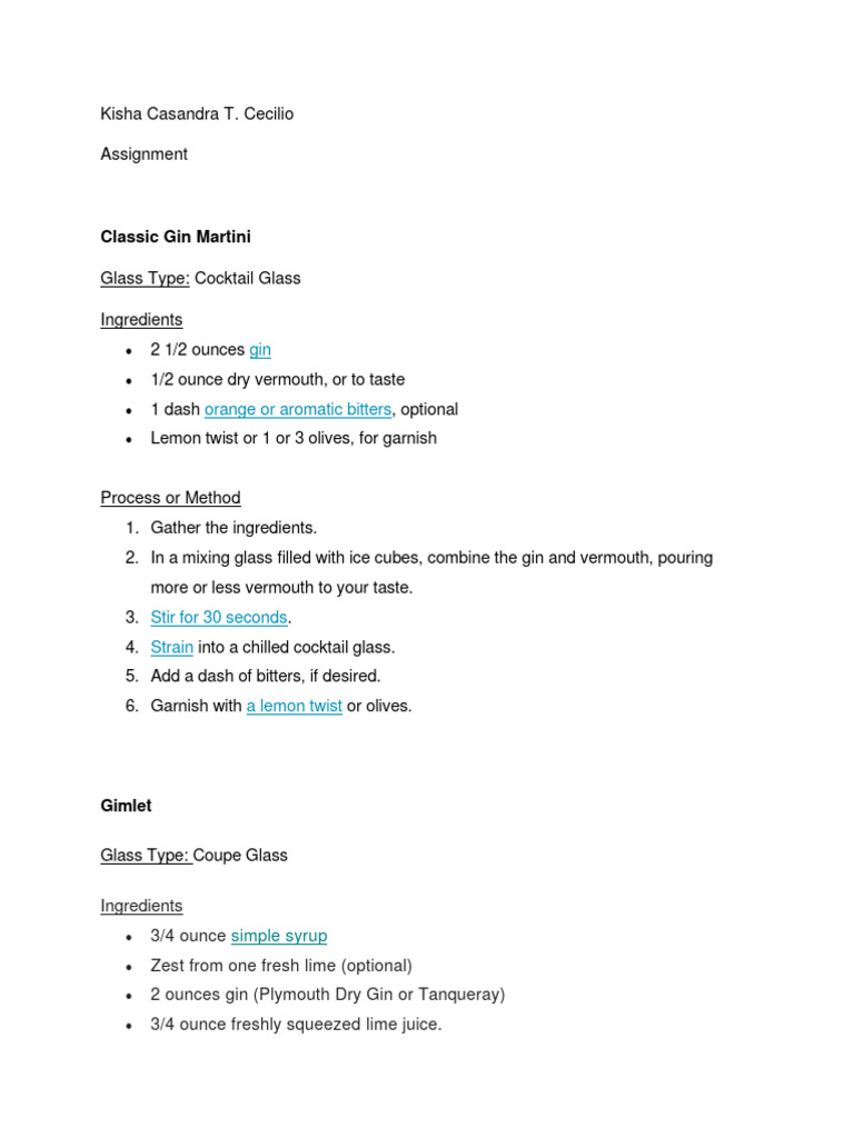 Assignment 2 | PDF | Martini (Cocktail) | Drink