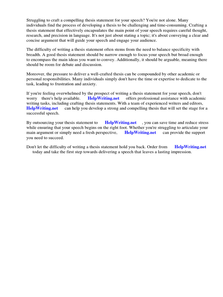 Sample Thesis Statement for Speech | PDF | Essays | Thesis