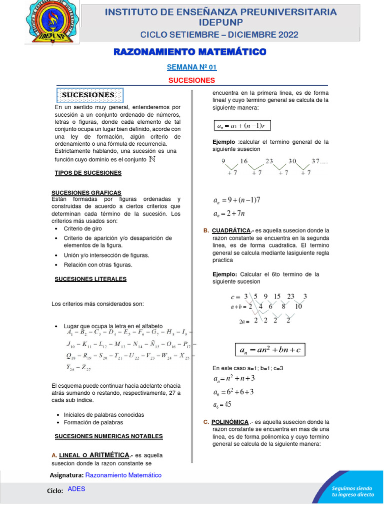 R.m.01-Sucesiones - Teoria - Ades | PDF | Secuencia | Aritmética