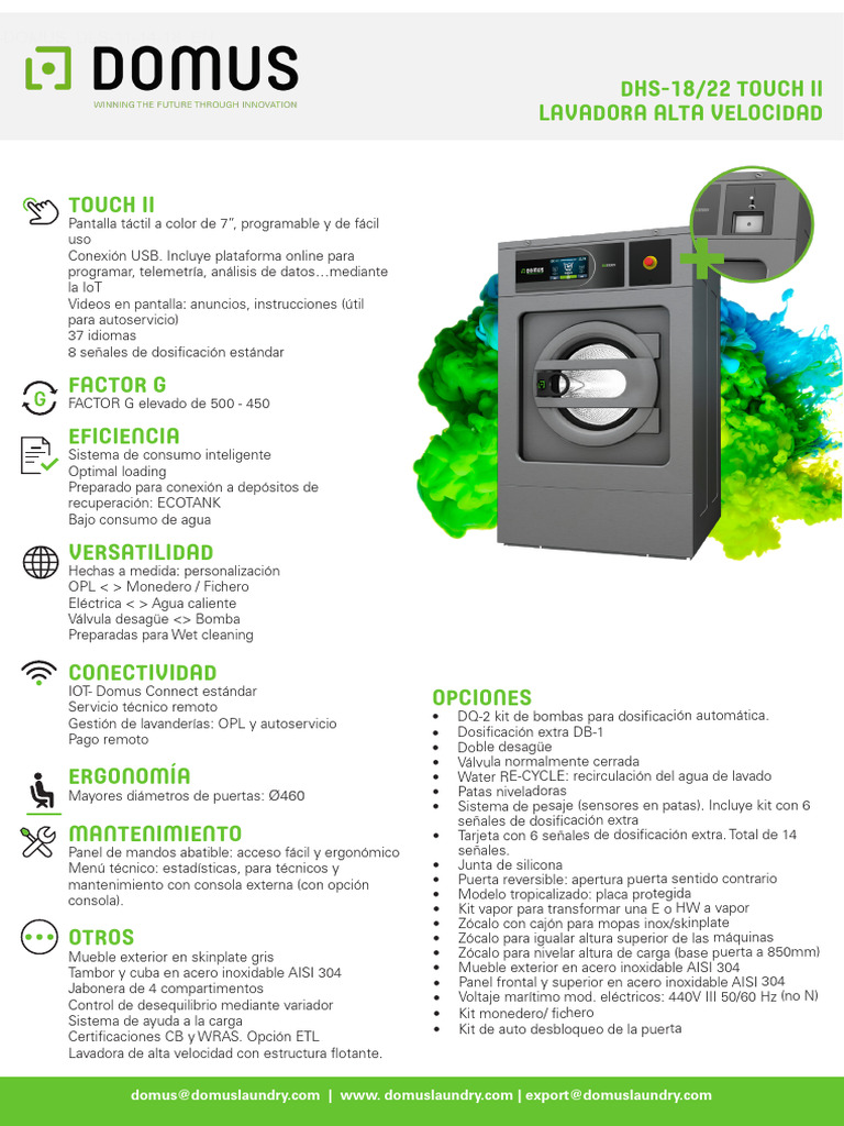 Ficha DHS-18-22 DOMUS 2023 ES | PDF | Lavadora | Internet de las Cosas