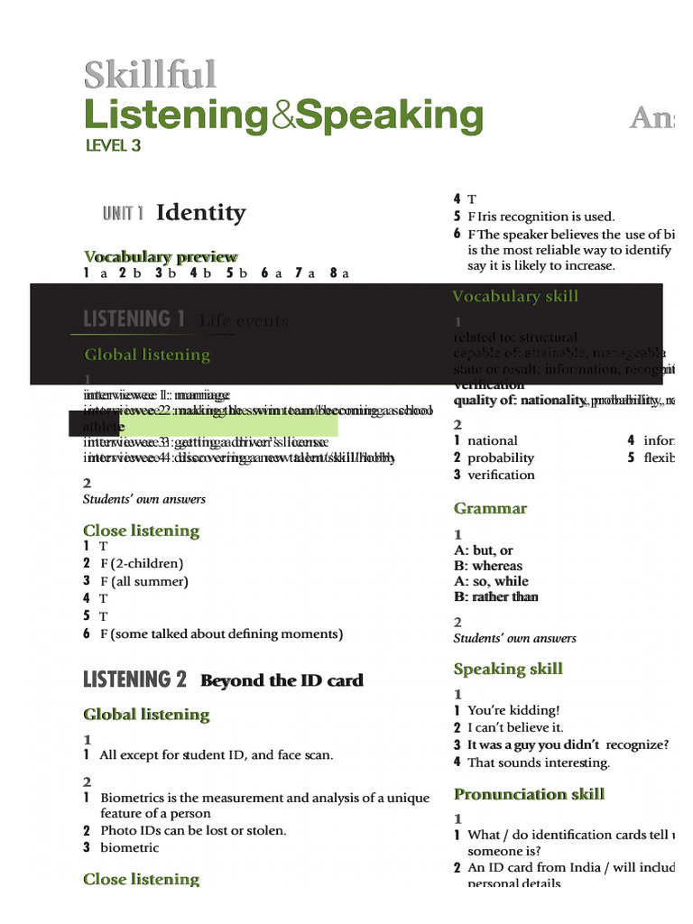 Skillful Listening and Speaking Level 3 | PDF | Identity Document ...