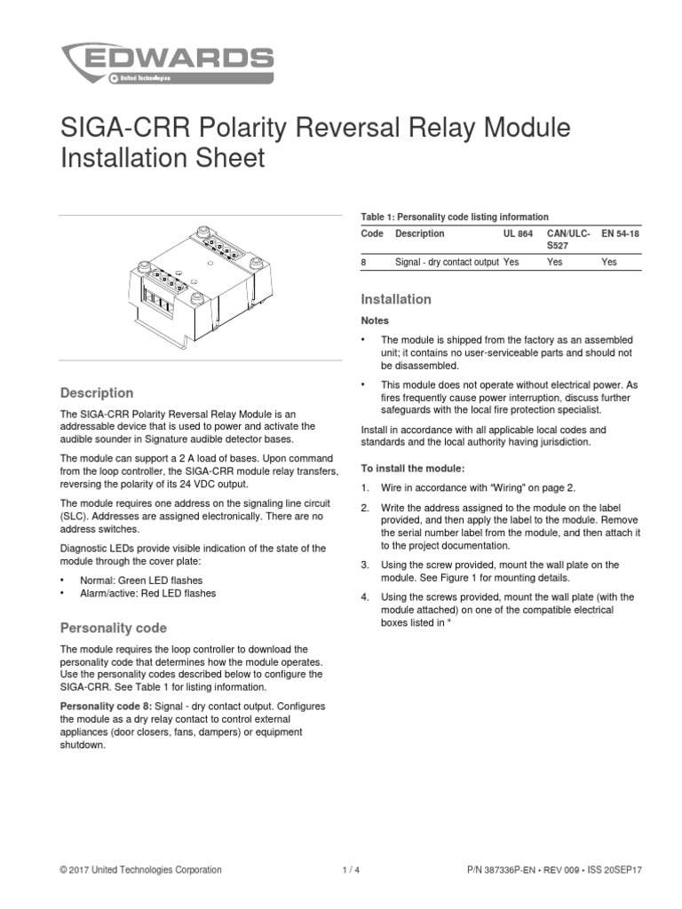 387336P-EN R009 SIGA-CRR Polarity Reversal Relay Module Installation ...