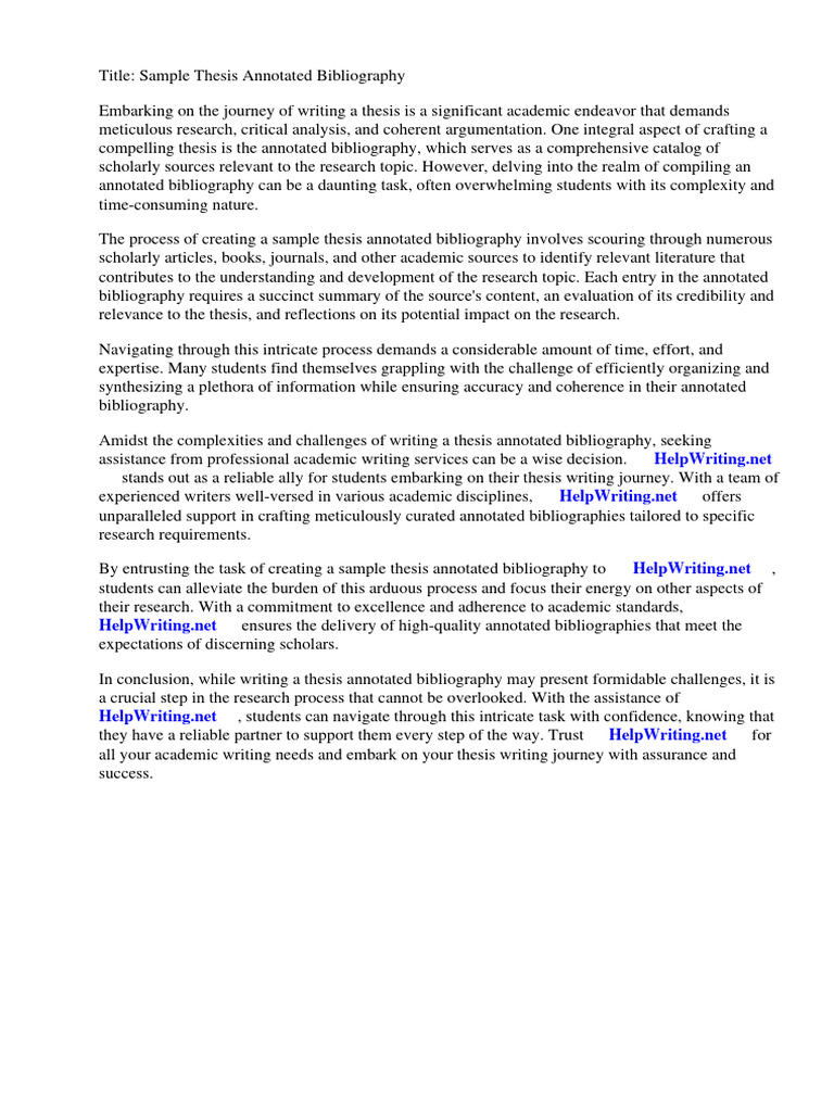 Sample Thesis Annotated Bibliography | PDF | Bibliography | Citation