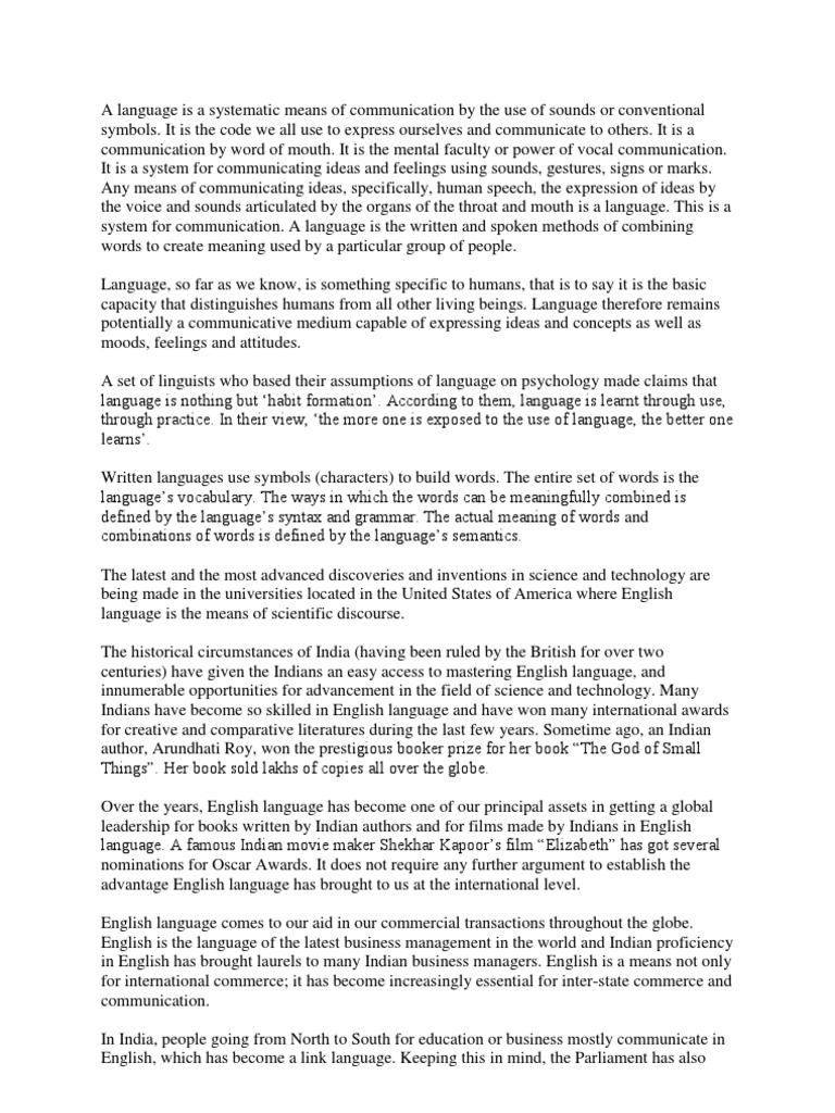 A Language Is A Systematic Means of Communication by The Use of Sounds ...