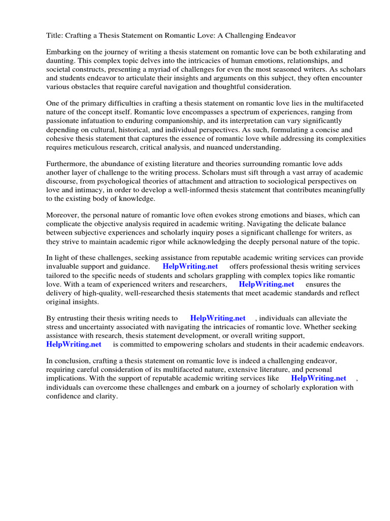 Thesis Statement On Romantic Love | PDF | Love | Romance (Love)